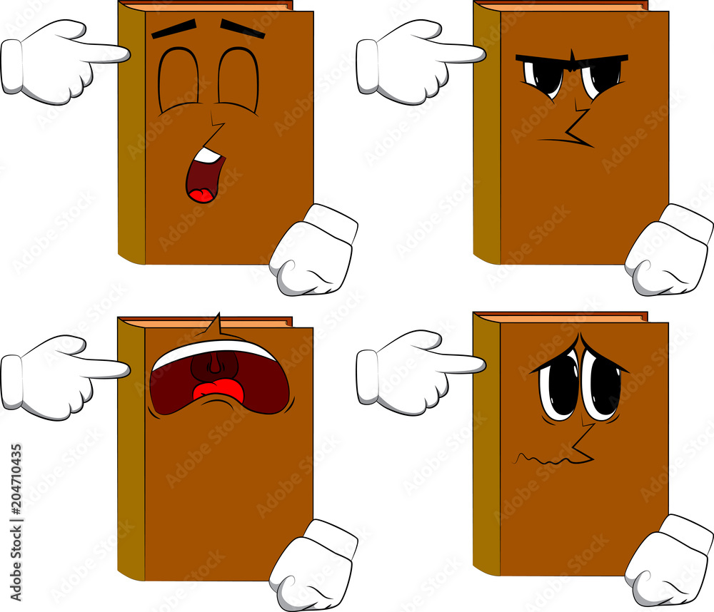 Books puting an imaginary gun to his head. Cartoon book collection with ...