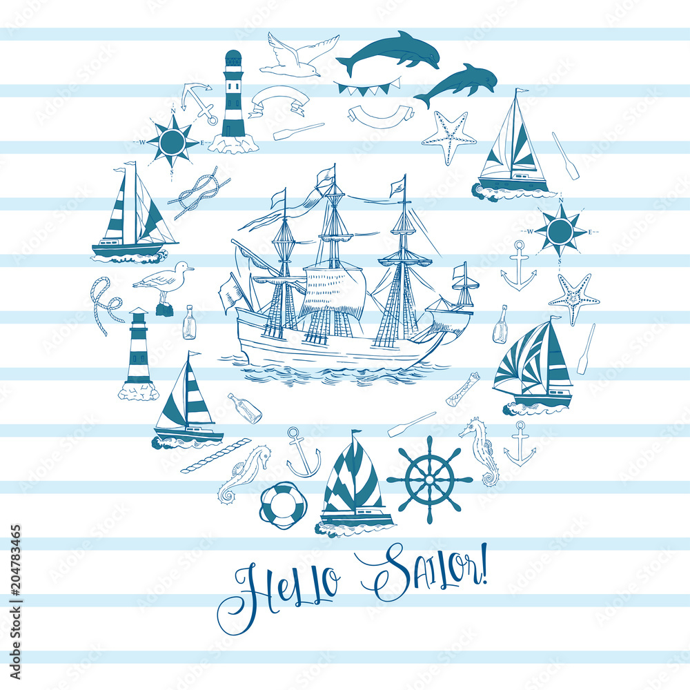 Nautical background with sailing vessels Stock Vector | Adobe Stock