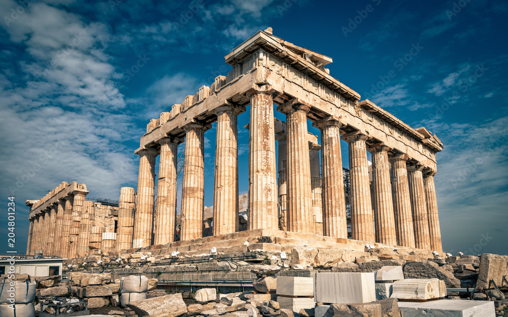 Parthenon temple on Acropolis of Athens, Greece. Famous Greek monument ...