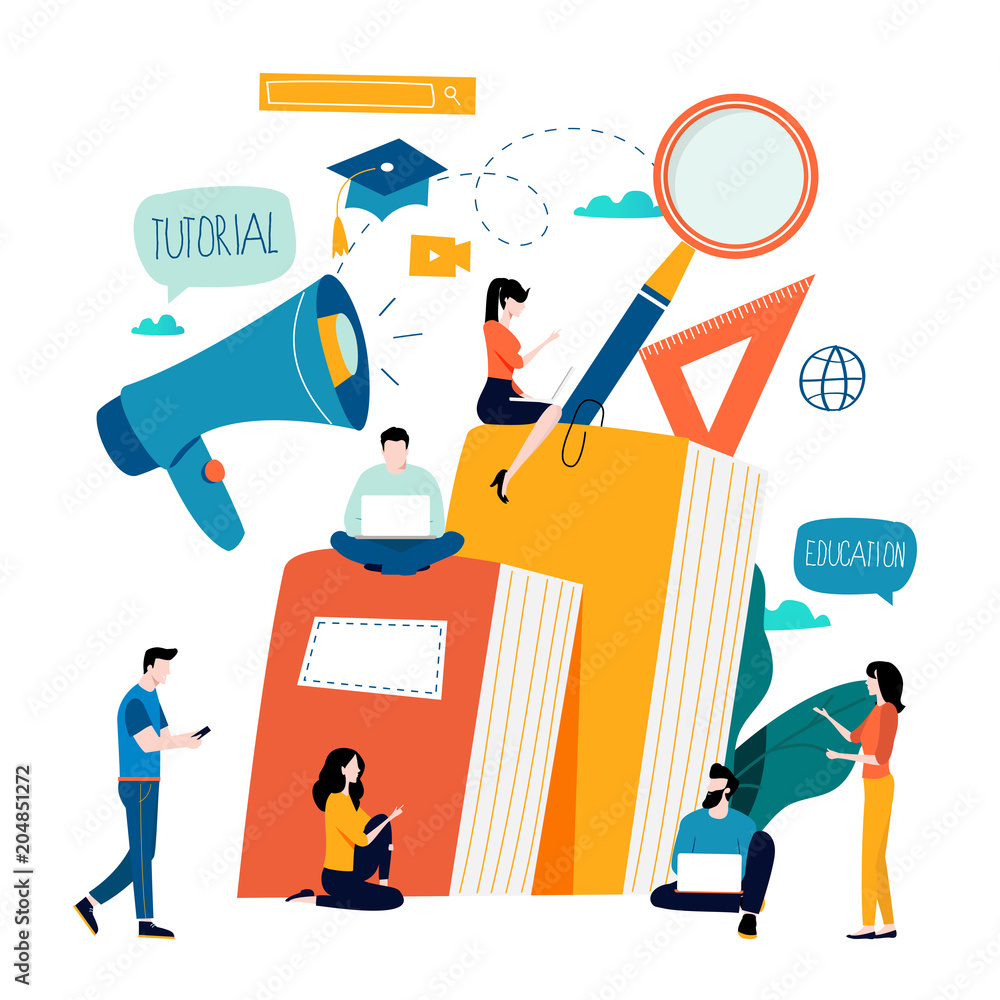 Education, online training courses, distance education flat vector ...