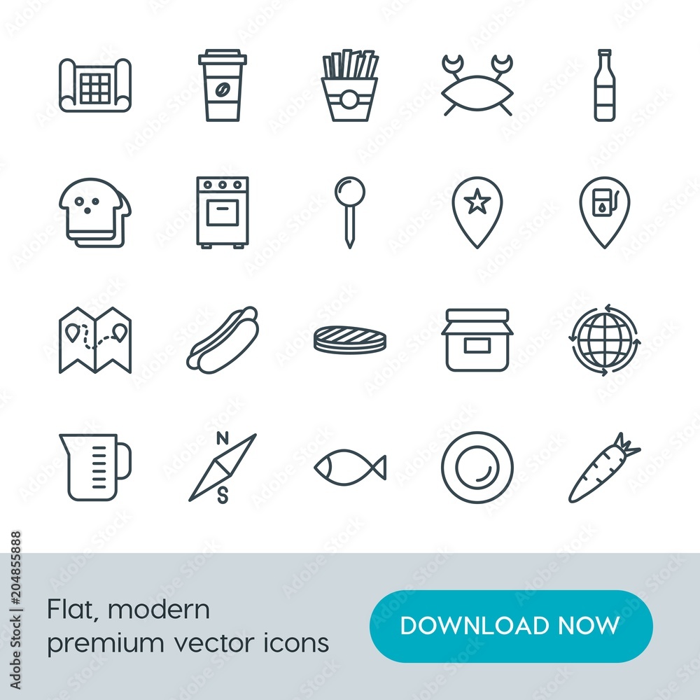 Modern Simple Set of food, location, drinks Vector outline Icons ...