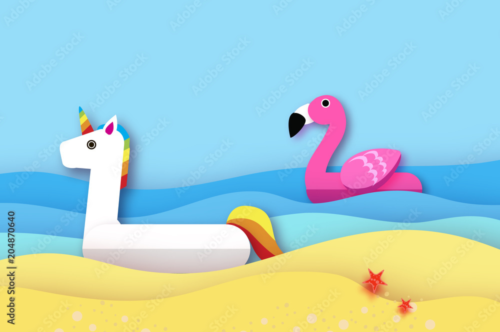 Giant inflatable Fantasy Unisorn and Pink Flamingo paper cut style ...