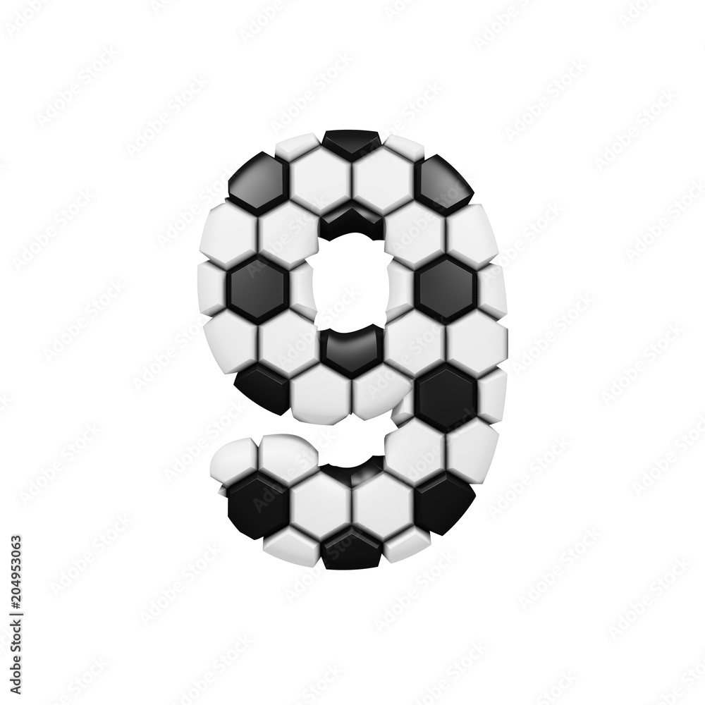 Alphabet number 9. Soccer font made of football texture. 3D render ...