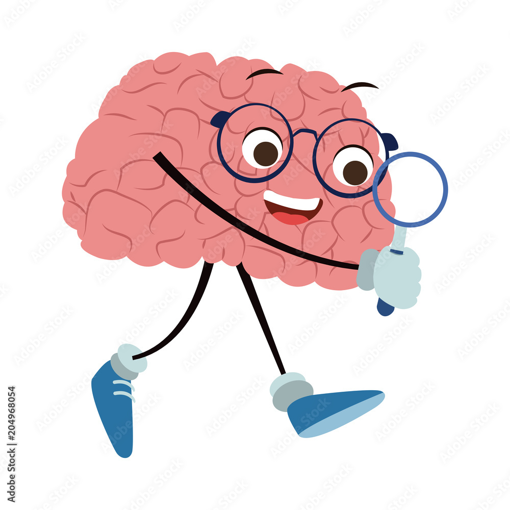 Funny brain cartoon with magnifying glass vector illustration graphic ...