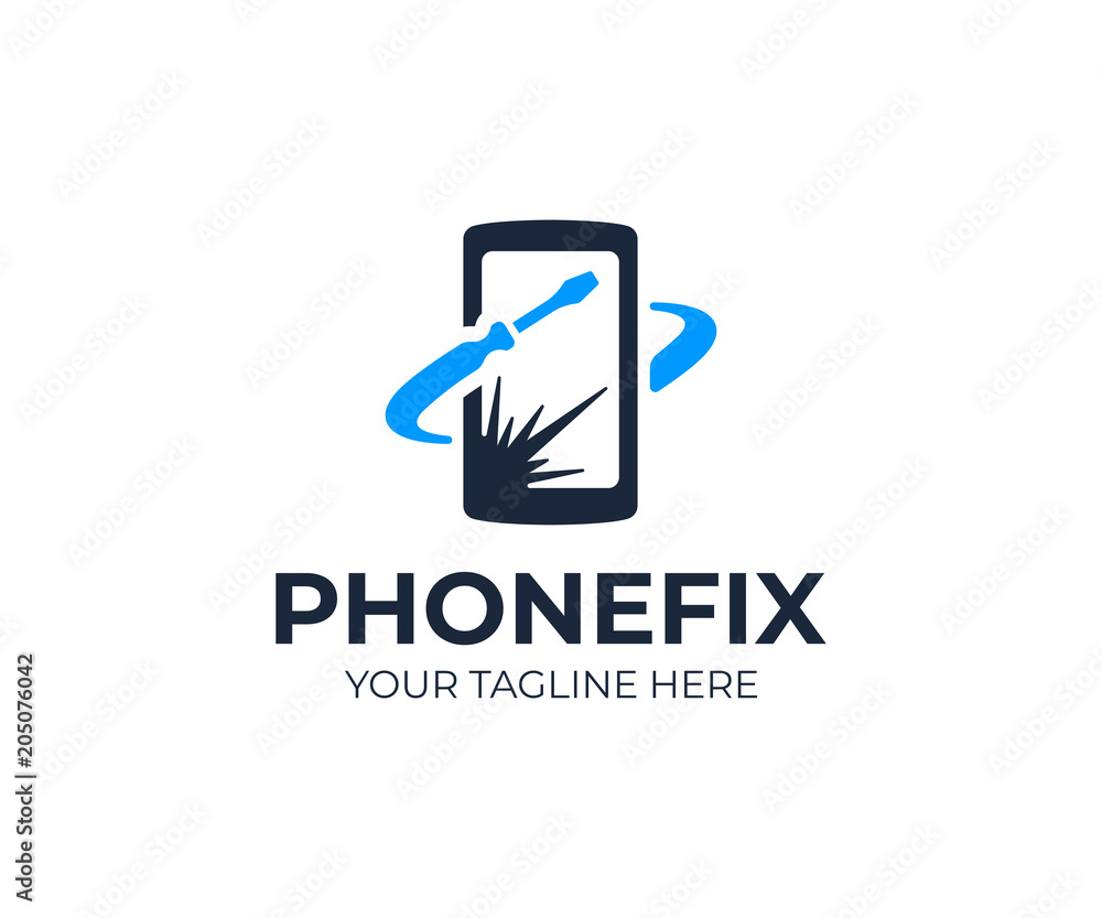 Mobile phone repair logo template. Broken screen on smartphone and ...