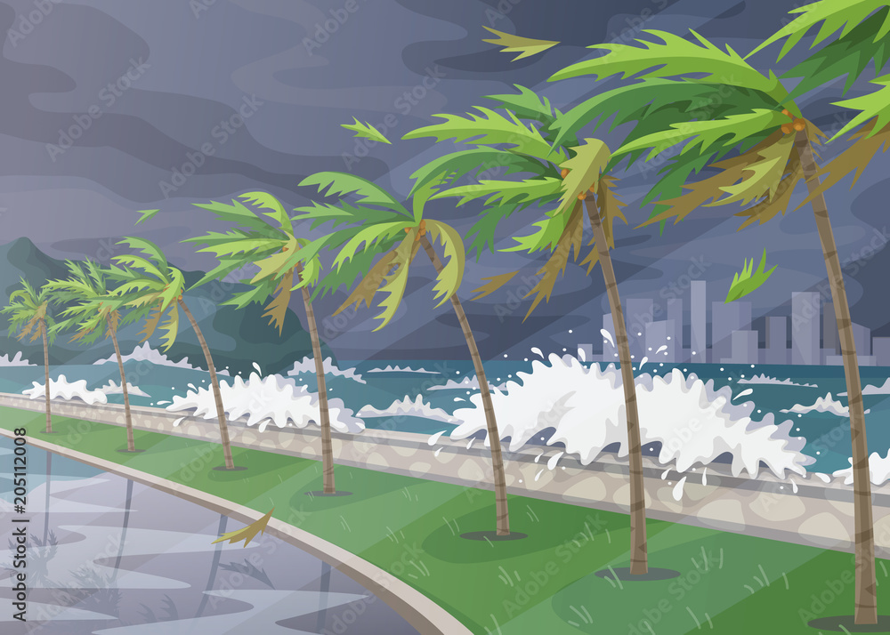 Tropical landscape During Hurricane Incoming Stock Vector | Adobe Stock