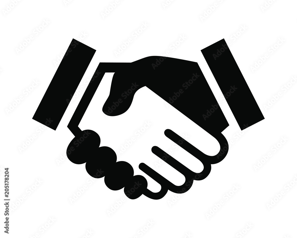 Business agreement handshake or friendly handshake. Isolated black icon ...