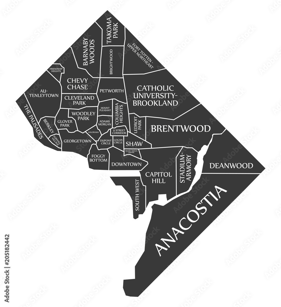 Washington DC city map USA labelled black illustration Stock Vector ...