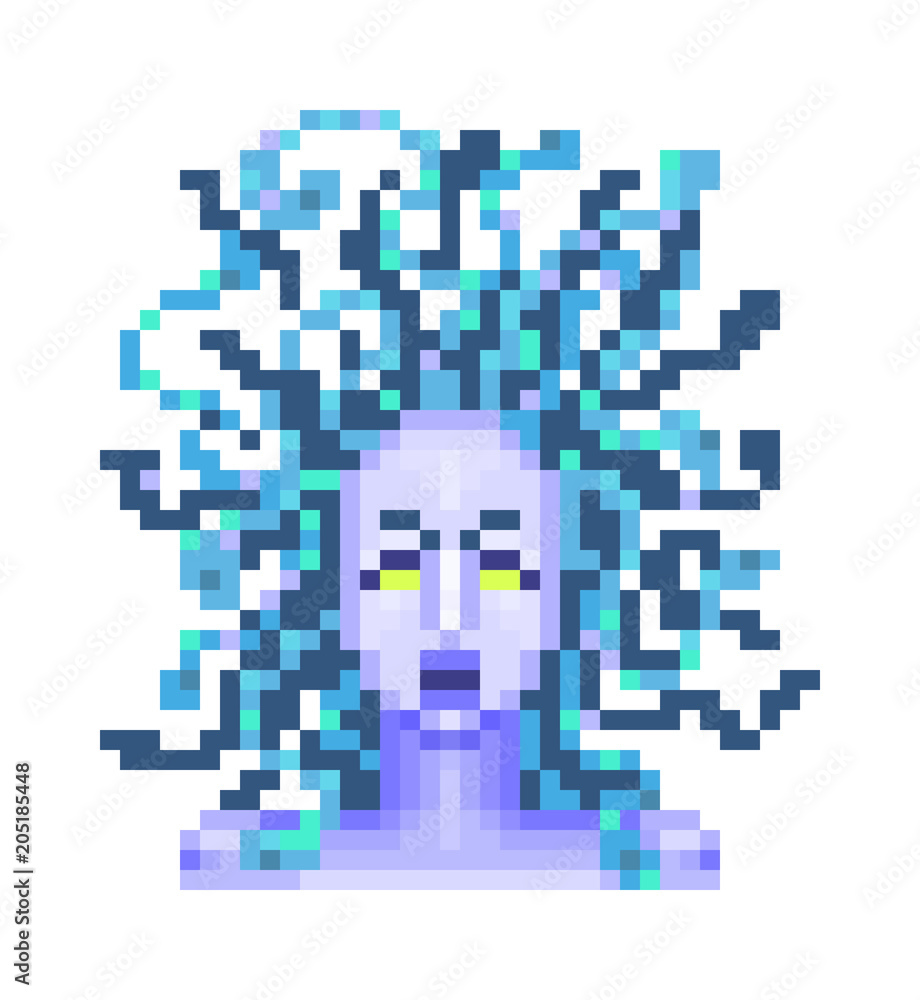 Screaming Medusa Gorgon, Greek mythology monster, pixel art portrait ...