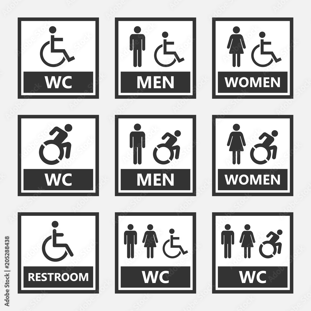 accessible toilet sign, restroom signs for disabled people Stock Vector ...