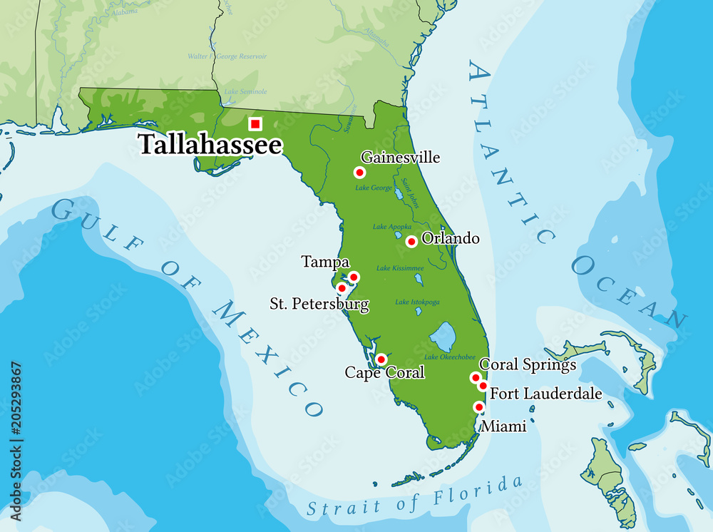 florida physical map Stock Vector | Adobe Stock