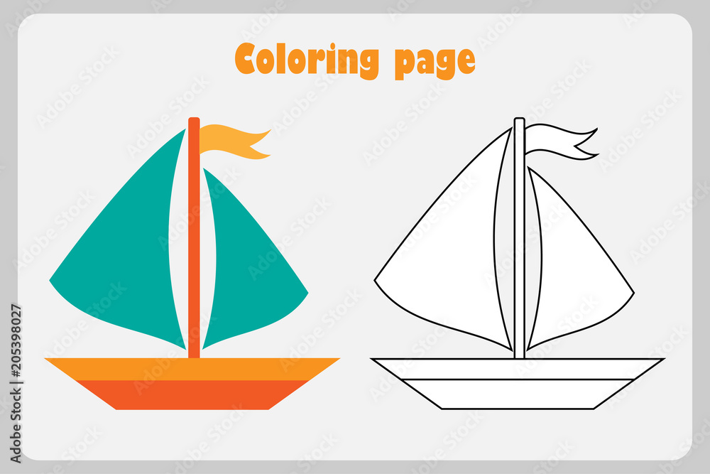 Ship in cartoon style, coloring page, education paper game for the ...