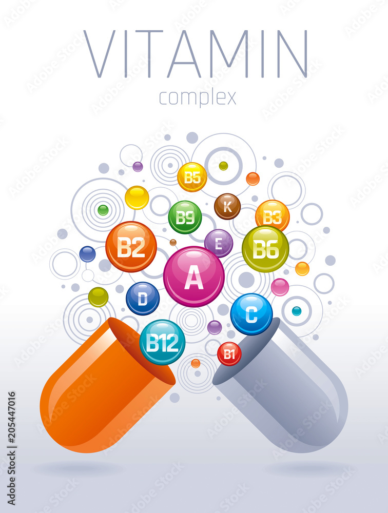 Medical vitamin, mineral background. Multivitamin complex of pill ...