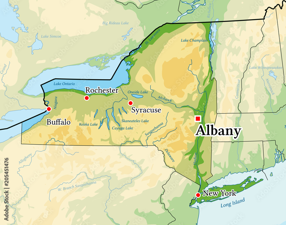 New York State physical map. Stock Vector | Adobe Stock