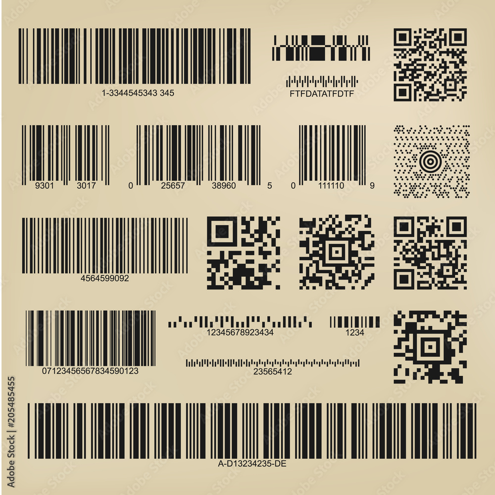 Set or 3d codes. Qr codes and barcodes. Digital payment and information ...