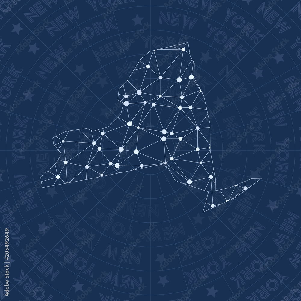 New York network, constellation style us state map. Artistic space ...
