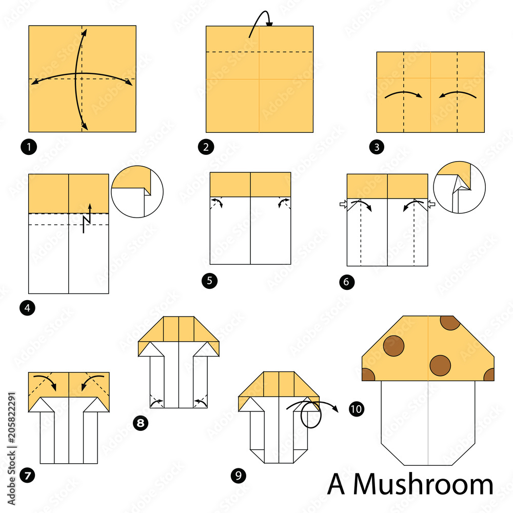 step by step instructions how to make origami A Mushroom Stock Vector | Adobe Stock
