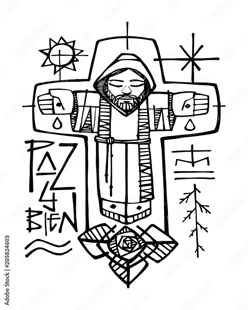 Franciscan brother and christian symbols Stock Vector | Adobe Stock