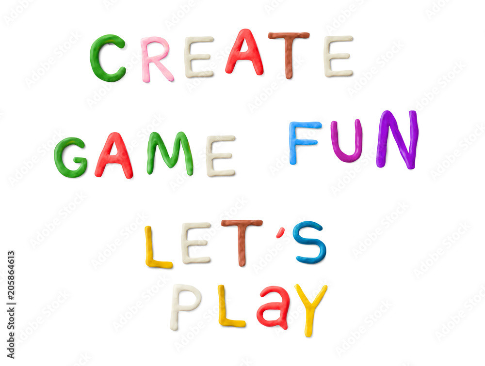 Handmade modeling clay words lets play fun game create. Realistic 3d ...