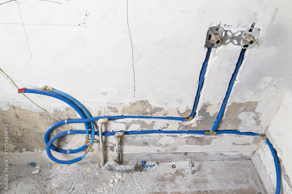 Water pipes made of polypropylene PEX in the wall, plumbing in the ...