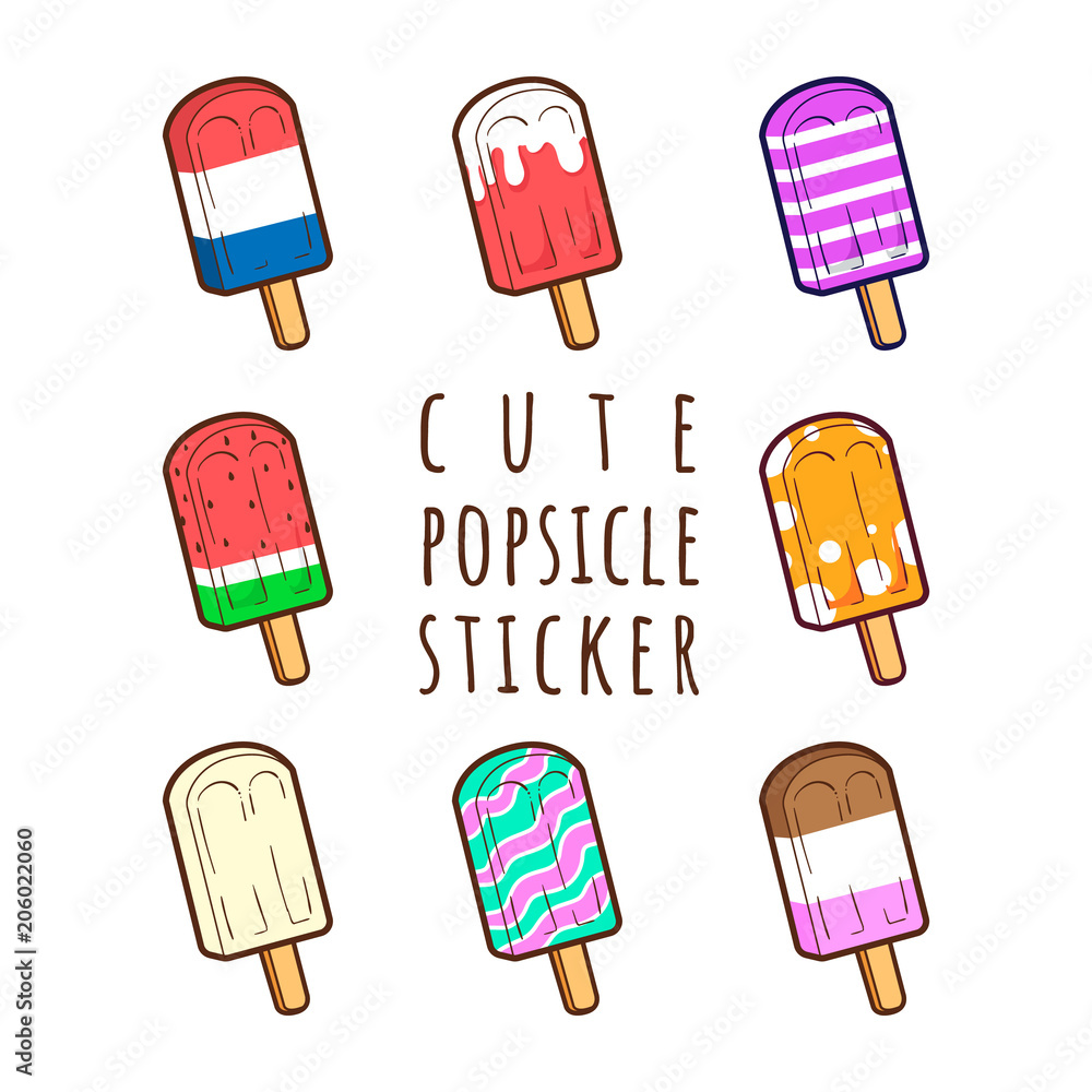 cute popsicle vector sticker set cartoon collection Stock Vector ...