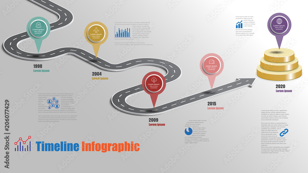 Business road map timeline infographic milestone pathway to podium designed for modern diagram ...