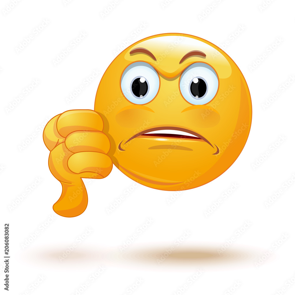 Emoticon showing thumbs down. Dislike sign. Angry smiley. Sad emoji ...