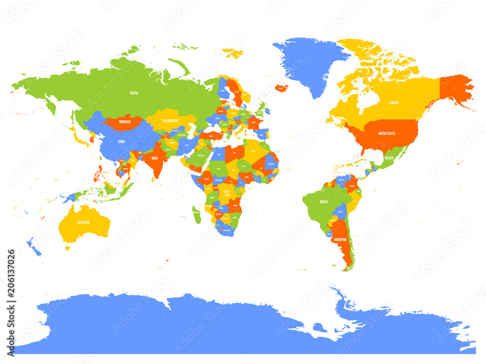 Horizontally flipped political map of World. Mirror reflection. Vector ...