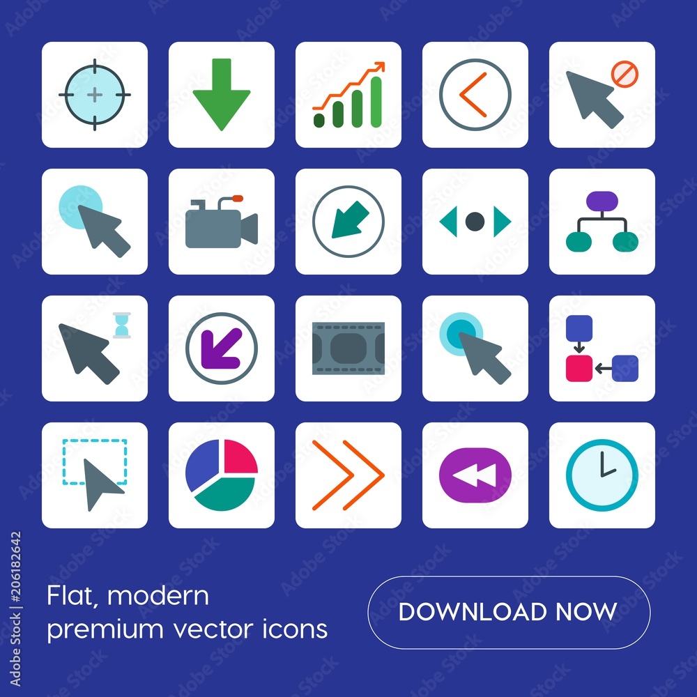 Modern Simple Set of arrows, charts, video, cursors Vector flat Icons ...
