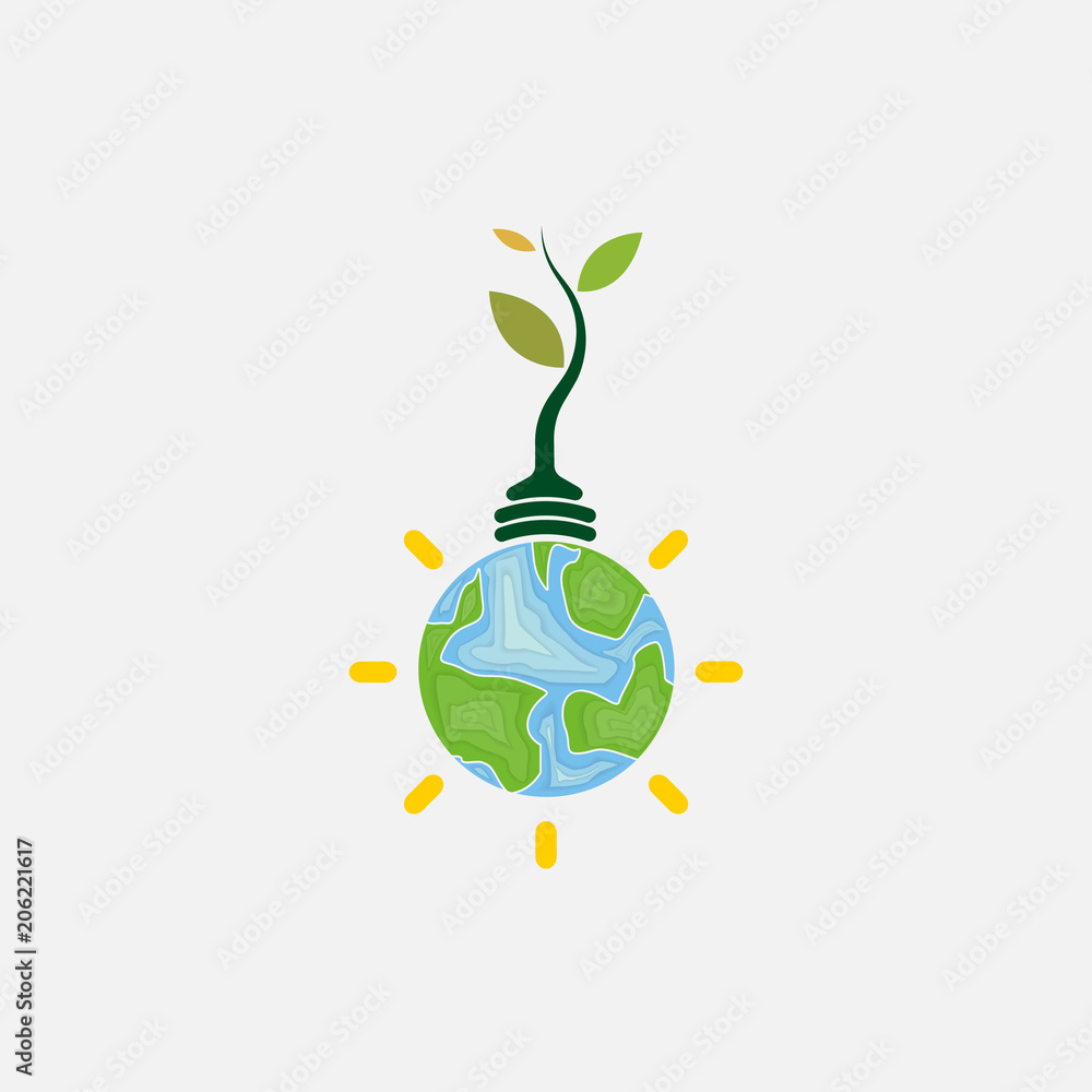Light bulb and Tree icon.World Environment day concept vector logo ...
