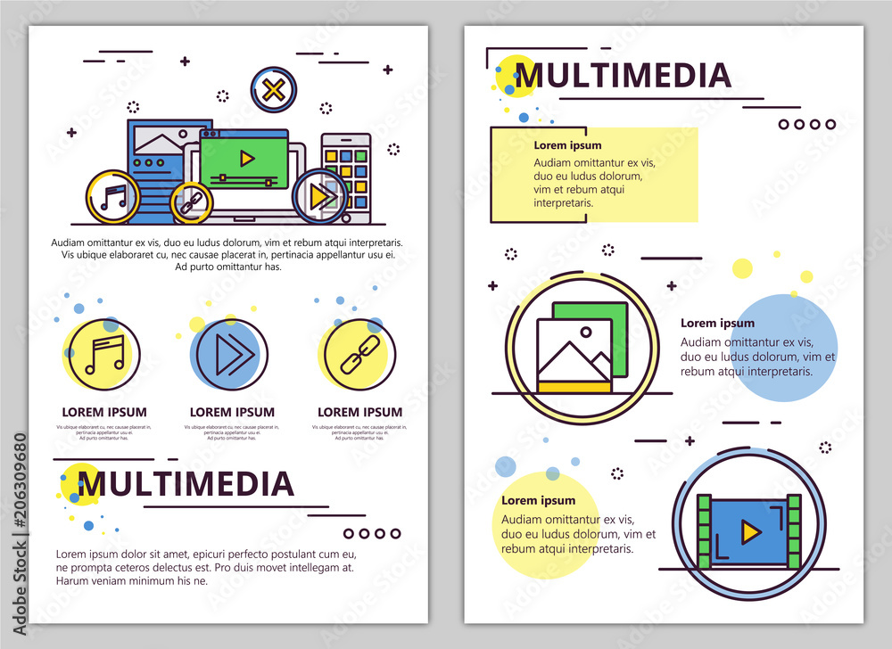 Vector line art multimedia poster banner template Stock Vector | Adobe ...