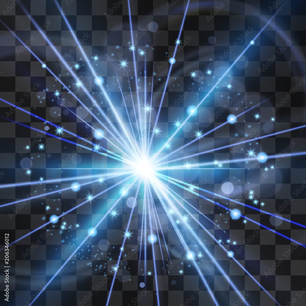 Explosion light effect, burning laser beams isolated on transparent ...