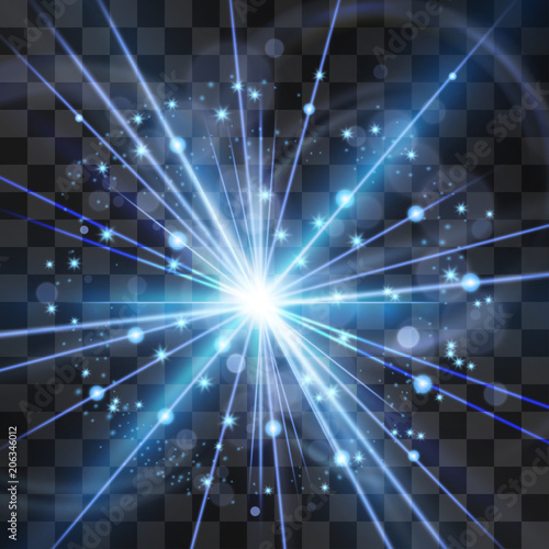 Explosion light effect, burning laser beams isolated on transparent ...