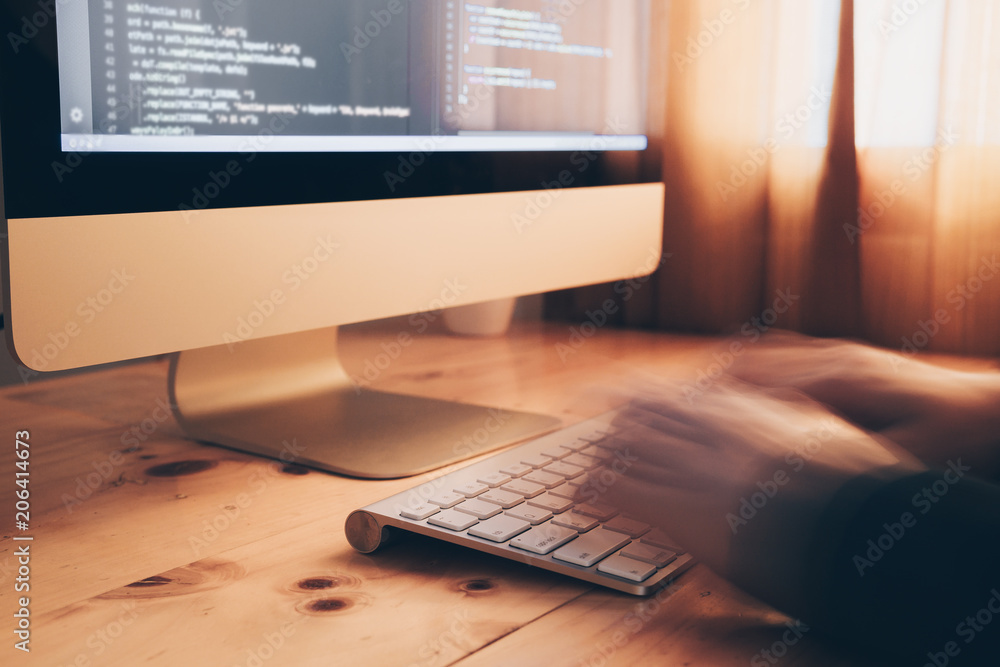 Close up Programmer developing Hand Faster typing on keyboard ...
