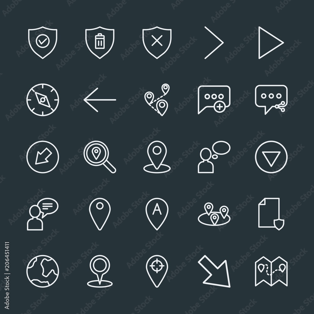 Modern Simple Set of location, arrows, chat and messenger, security ...