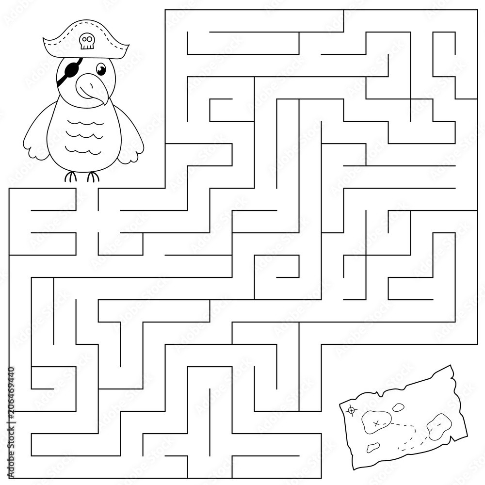 Educational maze game for kids. Help the pirate parrot find the way to ...