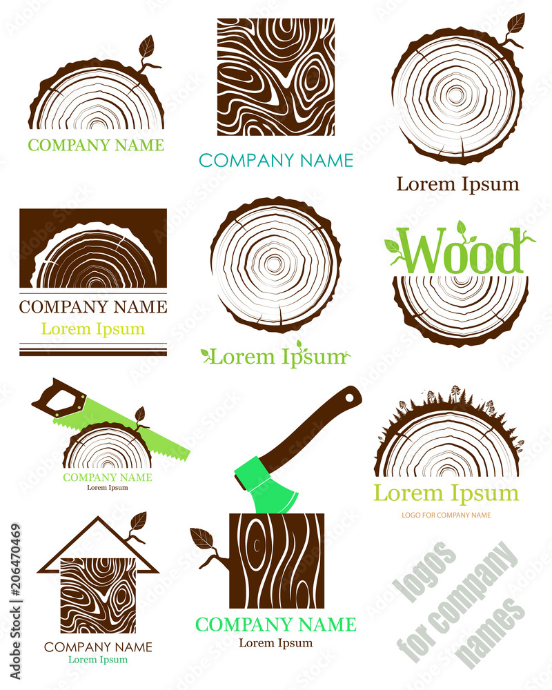 Set a cross section of the trunk with tree rings. Vector. Logo. Tree ...