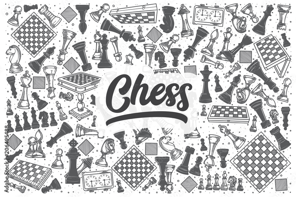 Hand drawn chess vector doodle set. Stock Vector | Adobe Stock