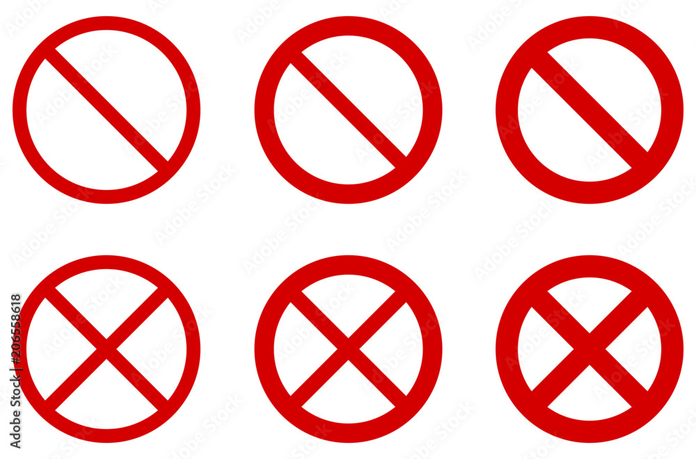 Prohibition sign (no symbol) - red circle with diagonal cross. Versions ...