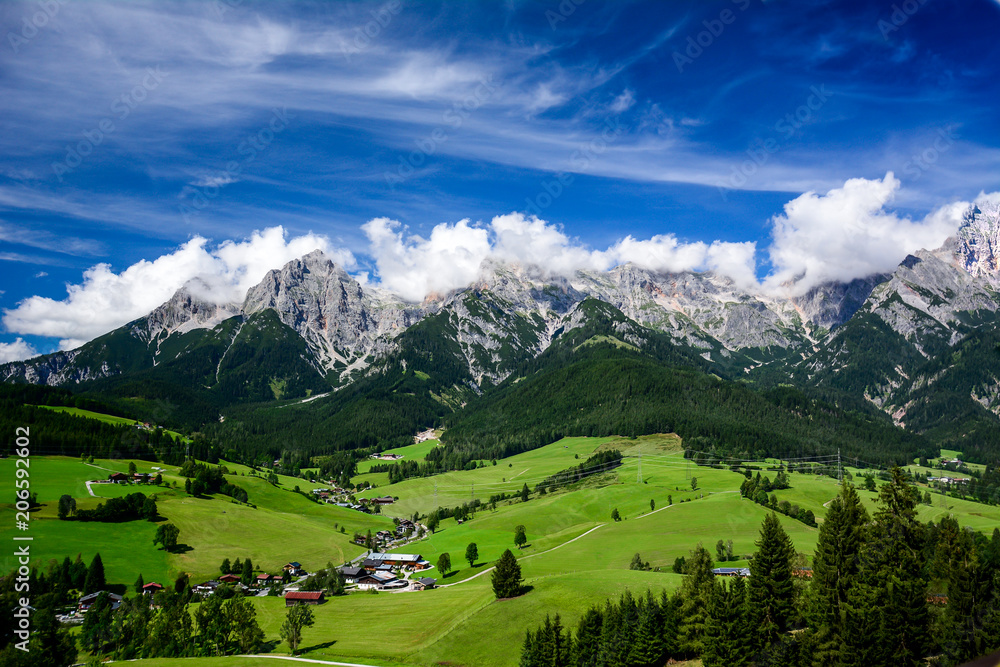 Austrian landscape with mountains in the summer. Austria, Salzburg ...