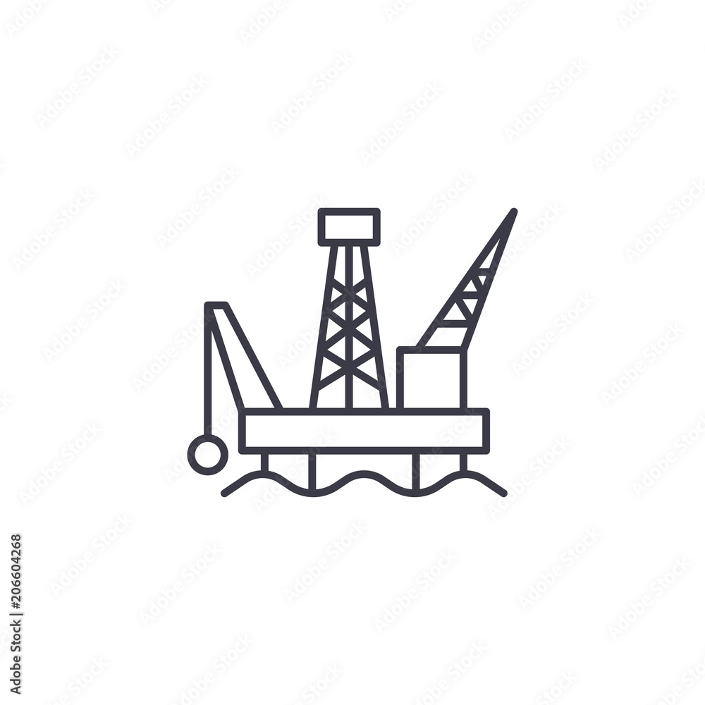 Drilling platform linear icon concept. Drilling platform line vector ...