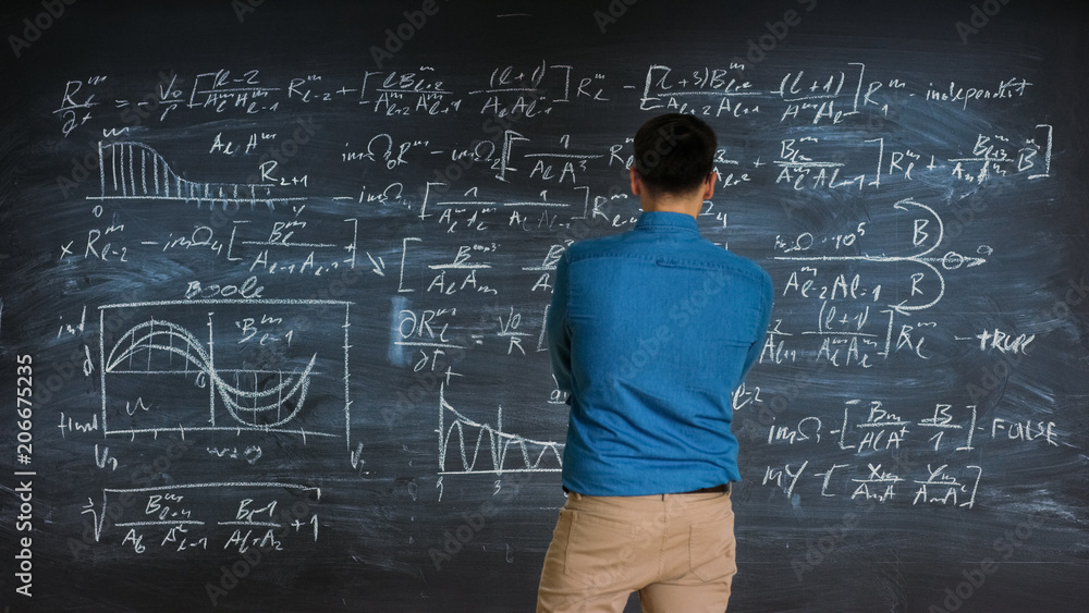 Brilliant Young Mathematician Approaches Big Blackboard and Thinks ...