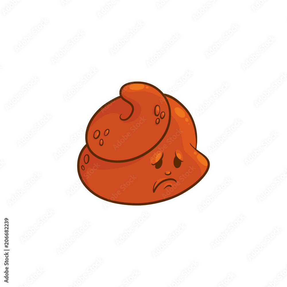 Poop cartoon character - sad and upset emoticon of poo isolated on ...