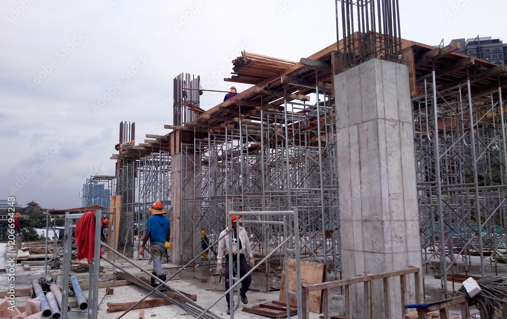 Concrete structure beam, column and slab at the construction slab ...