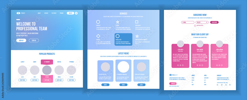 Website Template Vector. Page Business Interface. Landing Web Page. Responsive Ux Design ...