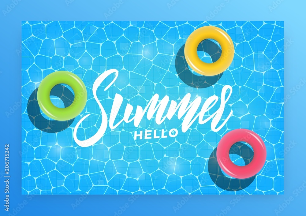 Hello Summer. Summer pool party invitation, banner, card. Swimming pool ...