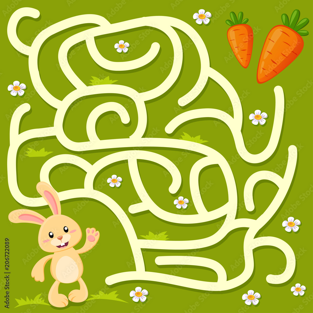Help little bunny find path to carrot. Labyrinth. Maze game for kids ...
