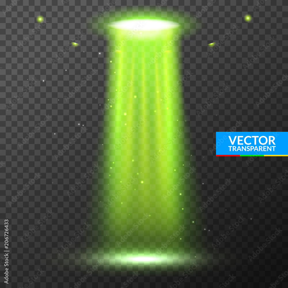 UFO light beam. Alien transport futuristic bright light in dark on ...