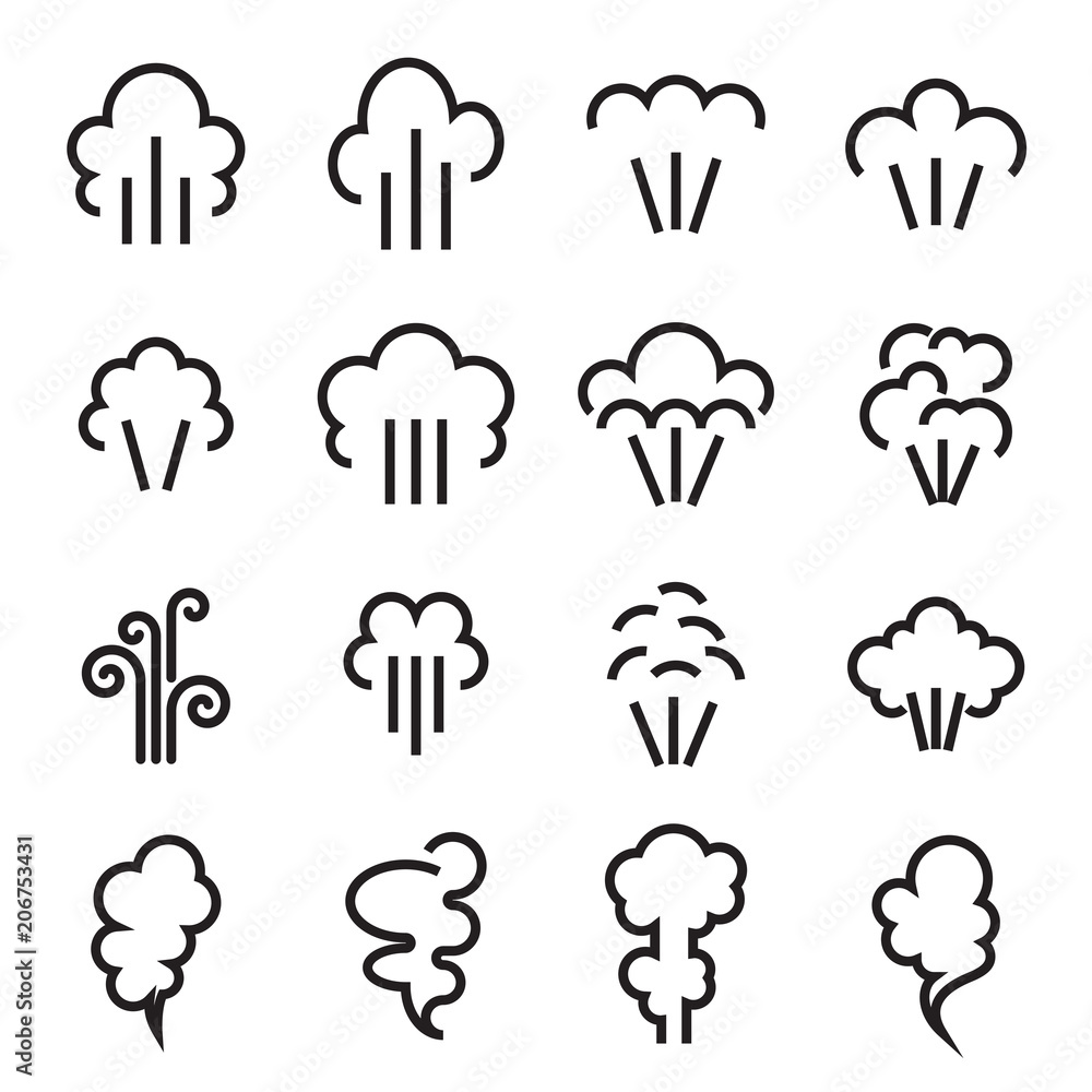 Steam icons. Linear symbol of steam function in domestic and industrial ...