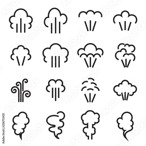 Steam icons. Linear symbol of steam function in domestic and industrial ...
